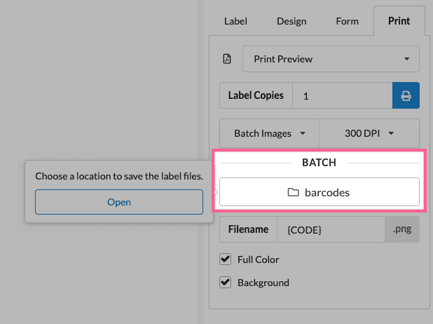 Setup Filename for Saving Barcode Image